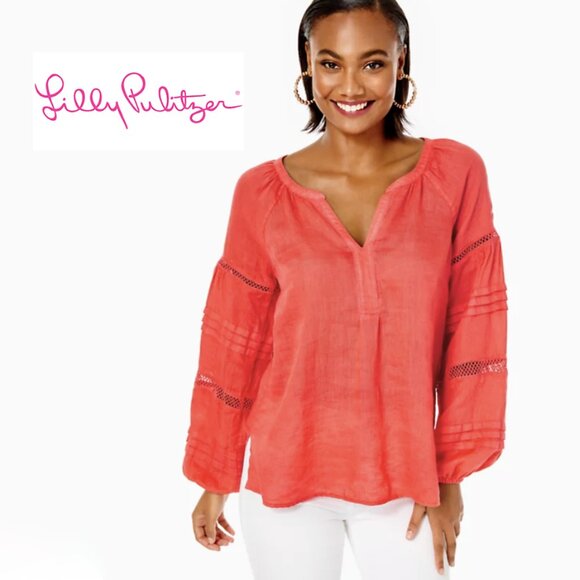 Lilly Pulitzer | Tops | Lilly Pulitzer Emray Linen Tunic Topblouse In ...